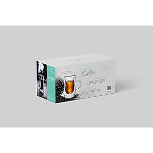 Two Villages CA 4 Oz Double Wall Borosilicate Insulated Glass Coffee Mug Set of 6, 120ml Coffee Cups with Handle for Tea, Latte - Perfect Espresso Cup Gift