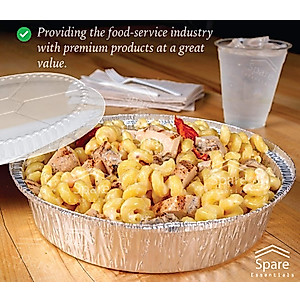 Spare Essentials (55 Pack 7 inch Aluminum Baking Pan, Round Aluminum Pans with Clear Lids, Takeout Containers Freezer & Oven Safe, Food Containers with Lids for Food Transport, Disposable Round Tins