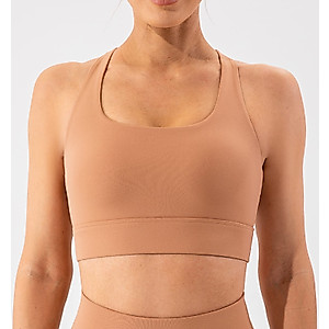 Lavento Women's Supportive Soft Sports Bra Open Racerback - Workout Yoga Training Bras Top (Pale Copper, 4)