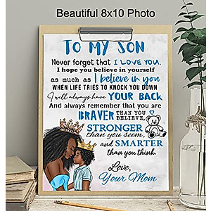 Boys Bedroom Decor - Black Art - African American Art - To My Son Gifts from Mom - Little Boys Room Decor - Wall Art for Boys - Blue Baby Boy Nursery Decor - Kids Room Decor - Family Decor