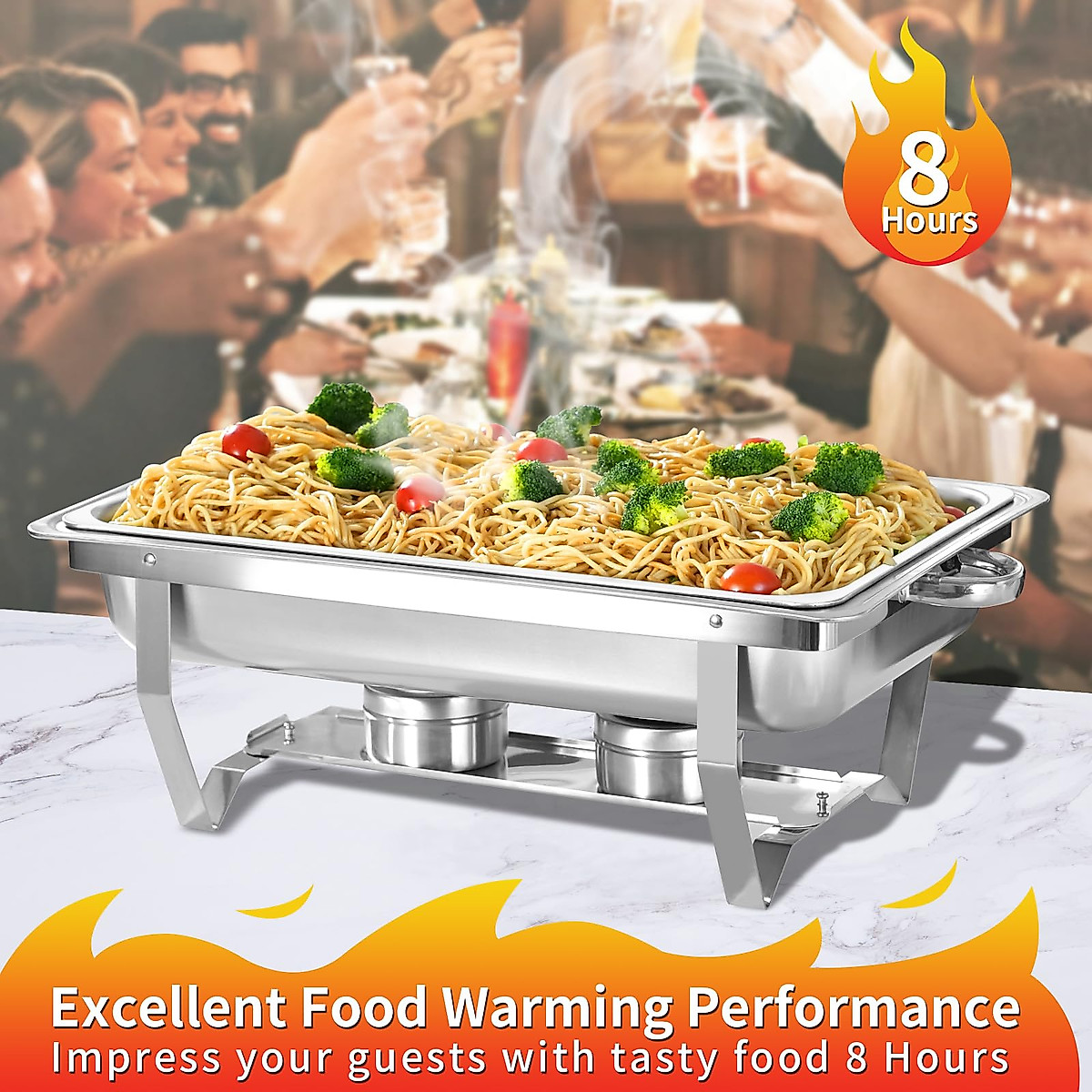 EVGTTI 8 qt Chafing Dish Buffet Set, Stainless Steel Catering Serve Chafer, Rectangular Food Warmer with Full Size Food Pan and Foldable Frame for Party (5-Pack)