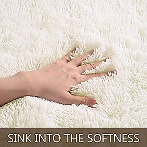 Ucomn Super Soft Rug 5 x 8 Feet, Indoor Shag Area Rug, Fluffy Anti-Skid Shaggy Rug for Apartment, Dorm, Bedroom, Living Room, Furry Carpet for Kid, Ivory