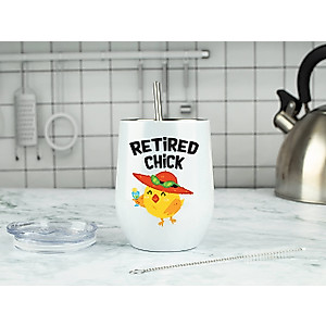 JENVIO Retirement Gifts for Women | 12 Ounce Wine/Coffee Stainless Steel Travel Tumbler/Mug w Sliding Lid Straw and Gift Box | Funny Teacher Coworker Farewell Themed Glass Valentine's Day