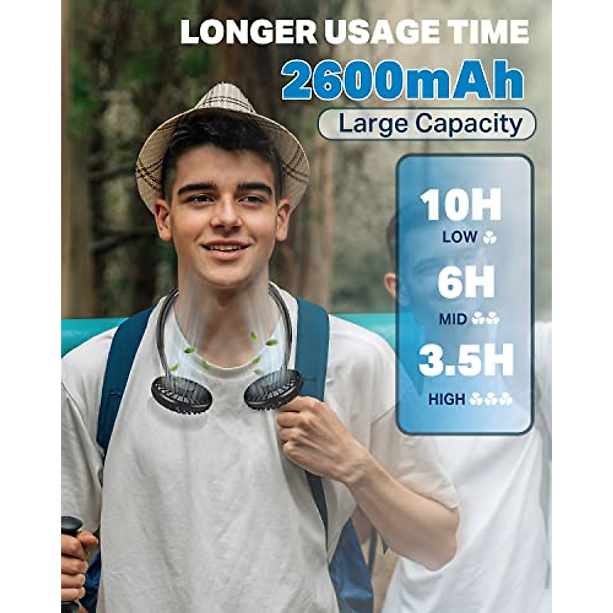 YALTOON Neck Fan, Hand Free Portable Neck Fans For Women, Kids, and Men, 3 Speed Adjustable Hanging Around Necklace Fan, Rechargeable Battery Operated Wearable Fan Personal Fans Cooling Neck Fan