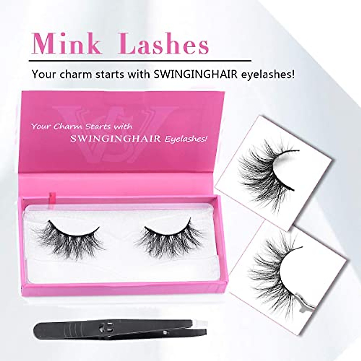 SWINGINGHAIR Lashes, 3D Eyelashes 19mm Natural False Eyelashes Siberian 3D Lashes Natural Look Eyelashes Hand-made Fluffy Volume Lashes 1 Pair