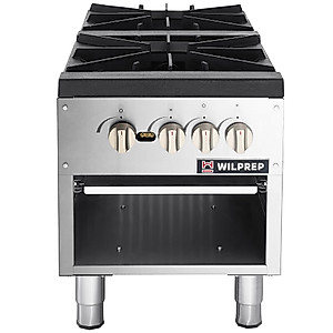 WILPREP Commercial Gas Range, 2 Burner Gas Stove with Total 160,000 BTU, 53" Natural Gas Range with Propane Conversion Kit Grates, Stainless Steel Gas Range Stove for Restaurant Kitchen