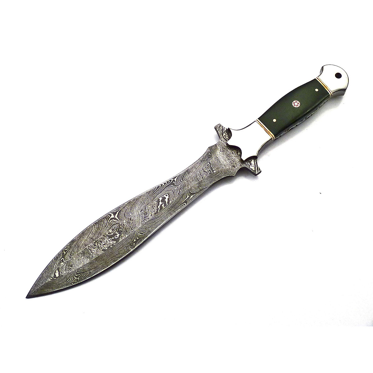 Skokie Knives Custom Hand Made Damascus Steel Hunting Knife Handle Green Micarta with White Fiber (G.D)