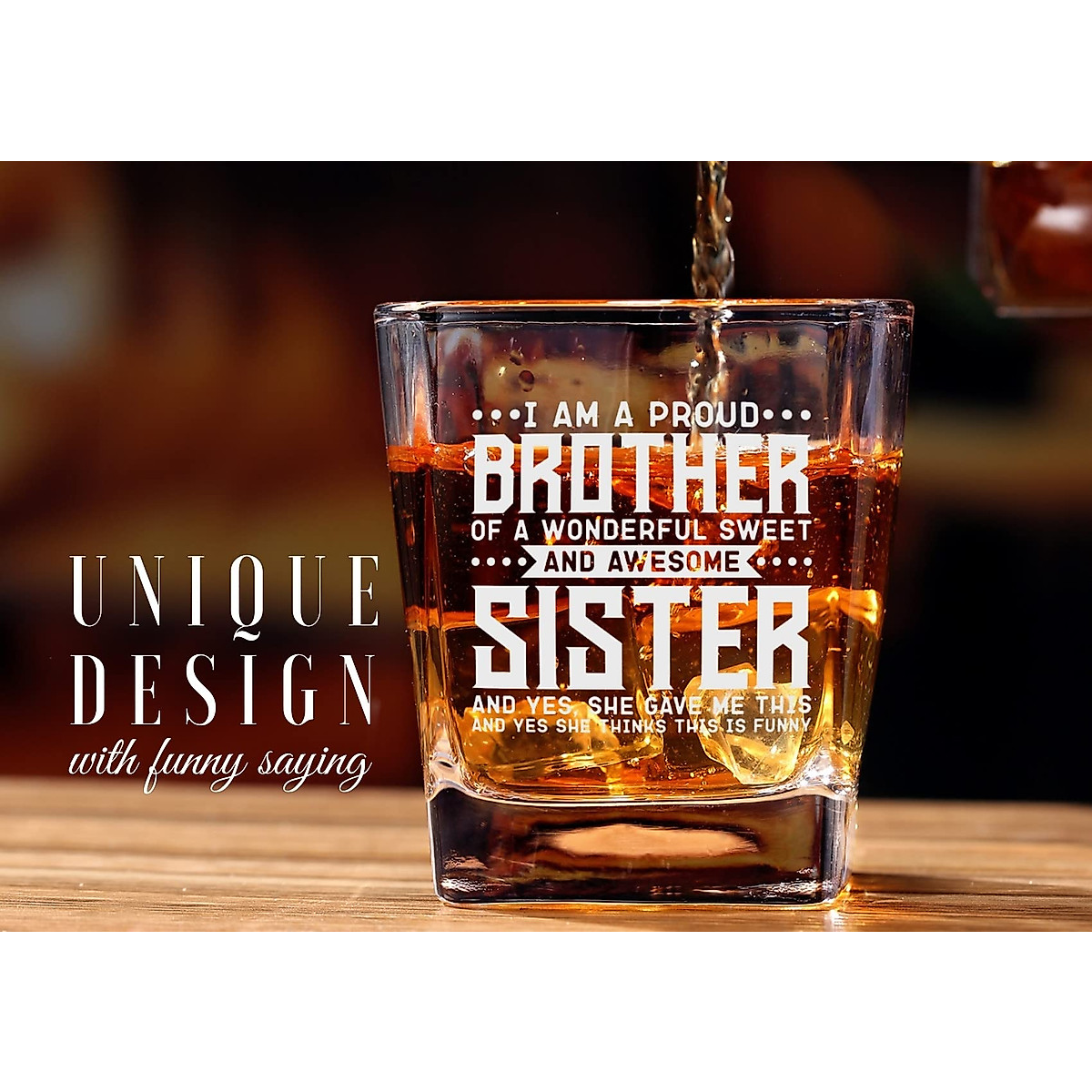 Onebttl Brother Gifts from Sister, Funny Gift Idea for the Best Brother for Christmas, Birthday, Whiskey Glass - Proud