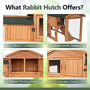 Rabbit Hutch Outdoor 74" Extra Large Bunny Cage with 2 Runs House Small Animal Habitats for Guinea Pigs Hamster Removable Tray Two Tier Waterproof Roof Pet Supplies Cottage Poultry Pen Enclosure