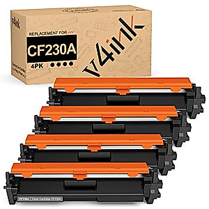 v4ink 4PK Compatible CF230A Toner Cartridge Replacement for HP 30A CF230A 30X CF230X Black Ink for HP Pro MFP M203dw M227fdn M227fdw M203dn M203d M227sdn M227 M203 Printer (with Chip)