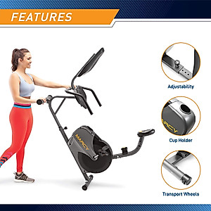 Marcy Magnetic Recumbent Bike with Adjustable Resistance and Transport Wheels NS-716R, 11.00 x 22.00 x 31.00"