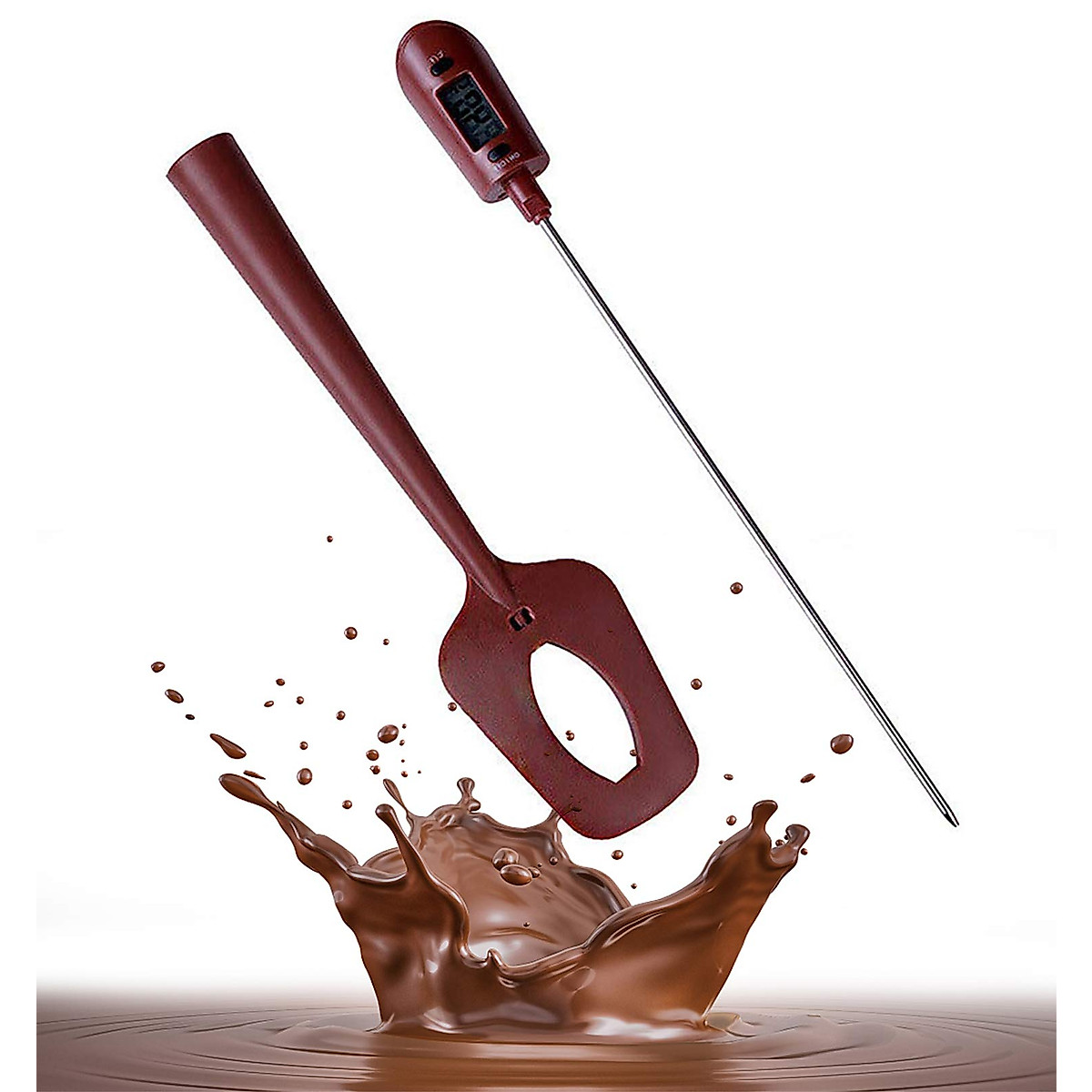 UECOOL Digital Spatula Thermometer, with Fast Read Digital Professional Durable Canning Thermometer for Precise Control of Candy, Jelly and Food Temperature (Brown)