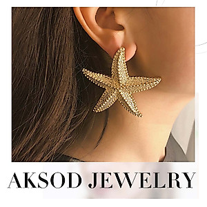 Aksod Starfish Earrings Large Gold Statement Big Star Earrings for Women Boho Fashion Beach Ear Jewelry Accessories (Style D)