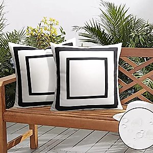 Pyonic Outdoor Waterproof Throw Pillow Covers Geometric Pillowcases Black and White Pillow Covers for Patio Garden Set of 2, 18 X 18 Inches