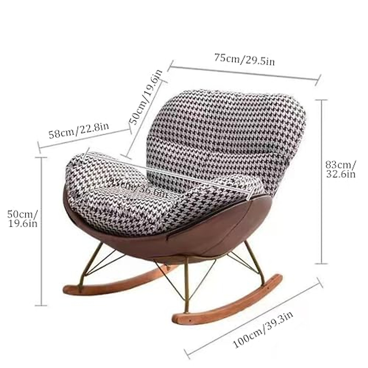 BREAUX Upholstered Rocking Armchair,Wood Base,Comfy Uplostered Accent Chair for Living Room,Outdoor Patio Rocking Chairs(B)