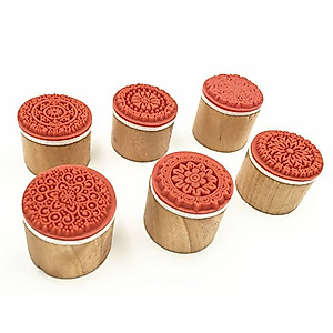 6 Pcs Flower Pattern Round Wooden Rubber Stamp for Scrapbooking and Wedding Invitation Cards (Flower Design)