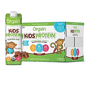 Orgain Organic Kids Protein Nutritional Shake, Chocolate - Great for Breakfast & Snacks, 21 Vitamins & Minerals, 10 Fruits & Vegetables, Gluten Free, Soy Free, 8.25 oz, 12 Count (Packaging May Vary)