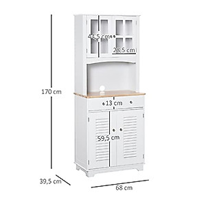 SEASD White Sideboard Kitchen Auxiliary Cabinet Cupboard with 2 Door Cabinets 2 Drawers and Shelf for Microwave
