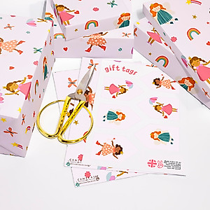 CENTRAL 23 Girls Wrapping Paper Birthday - 6 Sheets of Gift Wrap - Fairy Princess - Rainbow - For Christmas Easter Baby Shower Party Decorations - Recyclable