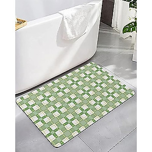 Ombre Green Plaid Bath Mat for Tub,Non Slip Bathroom Floor Runner Rug Quick Dry & Absorbent Diatomaceous Earth Kitchen Room Shower Sink Washable Doormat,Minimalistic Geometric Farmhouse Grid 18"x30"