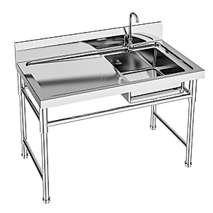 3 Compartment Commercial Stainless Steel Utility Sink Free Standing Sink Kitchen Sink with 3 Drains, 39x17.7x37.4" (3 Bowl)
