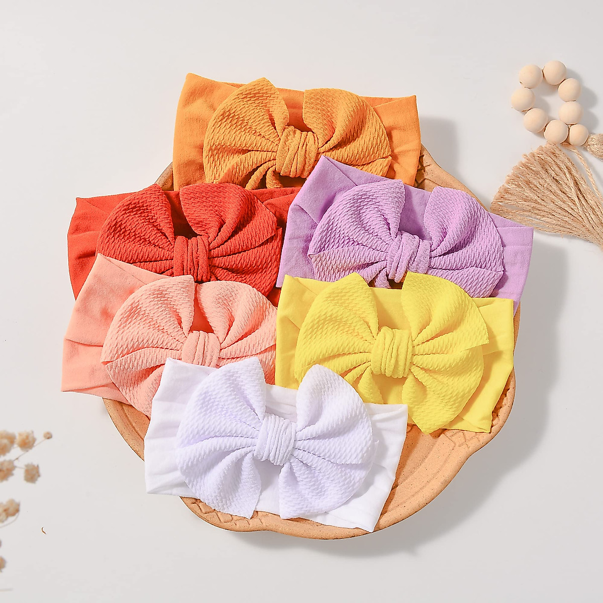 Prohouse Baby Headbands with Big Waffle Bows Nylon Hairbands Handmade Hair Accessories for Baby Girls Newborn Infant Toddlers Kids, Pack of 12
