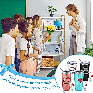 Yinder 8 Pcs Teacher Appreciation Gifts with 4 Pcs 12 oz Teacher Tumbler Stainless Steel Mug with 4 Heart Keychain for Teacher Week, Thank You Gifts End of the Year Teacher Mug for Women Men(Apple)