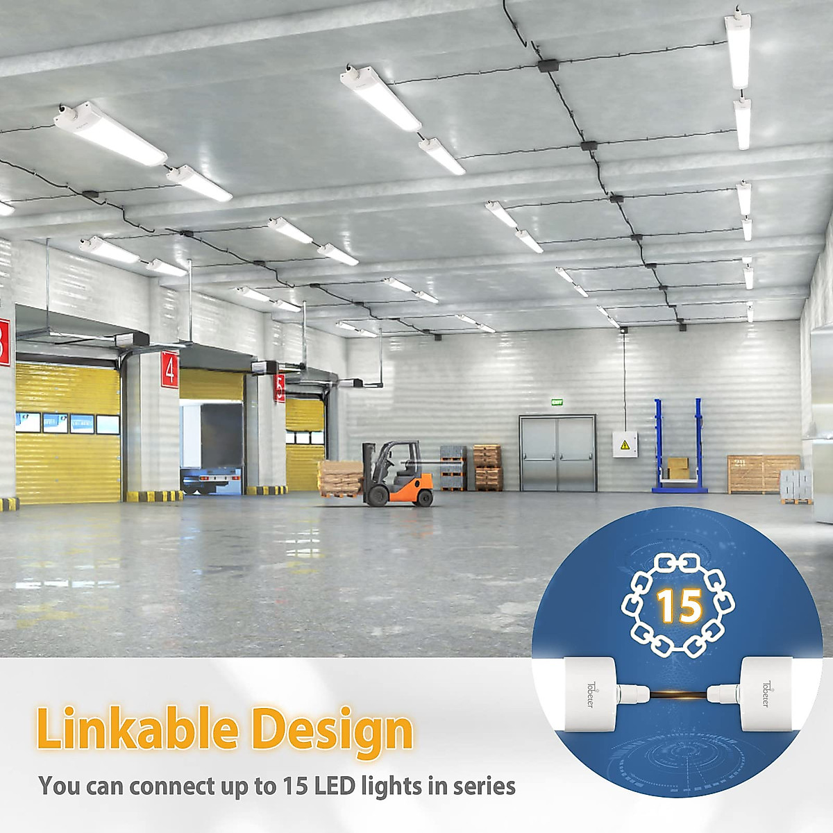 Tobeter 4FT LED Vapor Tight Light Fixture,LED Shop Light,Linkable LED Tube Light Fixture,Waterproof Ceiling Lights for Garage Warehouse Basement Bathroom Office Car Wash 36W 3600LM IP66 4000K