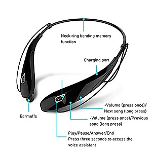 Bluetooth Headphones - Wireless Neckband Headset, Around The Neck Bluetooth Headset, Bluetooth 5.0 Waterproof Sports Earphones with Microphone, for Calls, Work, Music