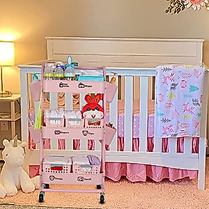 JOLEAD Baby Diaper Caddy Organizer, Movable Diaper Cart Newborn Nursery Essentials Diapers Storage Cart for Changing Tables, Easy to Assemble, Pink