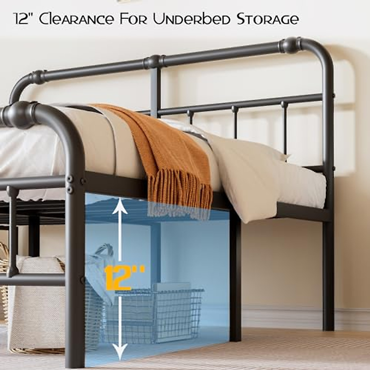 ZIYOO California King Bed Frames with Headboard and Footboard, 14 Inch High, Heavy Duty Steel Slats Up to 3500lbs Support, No Box Spring Needed, Easy Assembly, Noise-Free Platform-Black