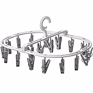 Poeland Foldable Plastic Laundry Hanger, Clothes Drying Rack with 20 Clips, 360 Degree Rotating Drip Drying Hanger Use for Socks, Underwear, Towels, Bras, Baby Clothes, Scarf (White)