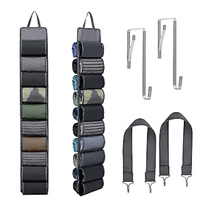 2 Pcs Clothes Closets Roll Holder- Hanging Closet System Closet Space Saver Clothes Organizer with 20 Roll Independent Compartments for T-Shirts Leggings Underwear Bras Socks (Gray, Double Sided)