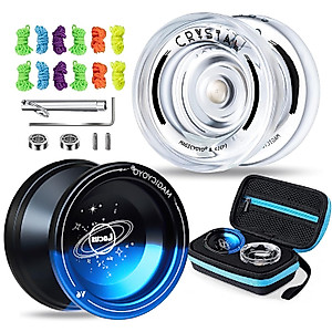 MAGICYOYO Pack of 2 Responsive Yoyos for Kids Beginners, K2 & V6 Dual Purpose Yoyos, Replacement Unresponsive Bearings Kit for Advanced Players + 12 Yoyo Strings +Storage Bag-2 Hole