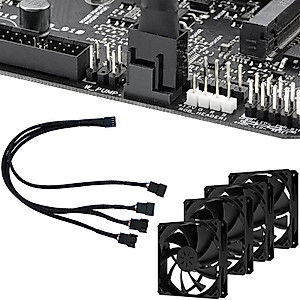 novonest PWM Fan Splitter, 1 to 4 Cable Sleeved Braided Y Splitter,Fan Extension Cable(2 Packs) with 4-pin Adapter, Suitable for All 3-pin and 4-pin Pc Fans,FH-4