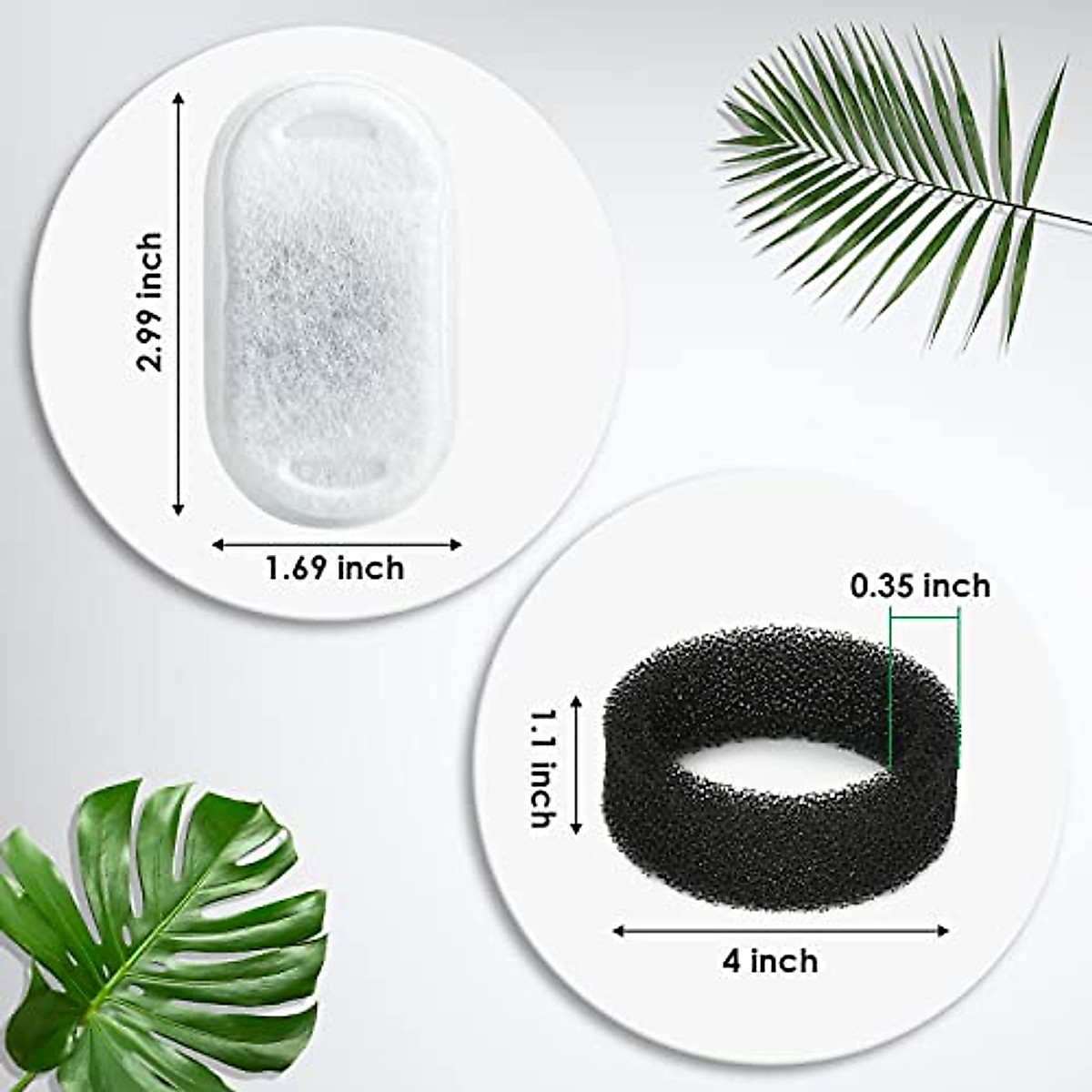 16 Pcs Cat Water Fountain Filters, Replacement Filters for 3.2L/108oz Stainless Steel Pet Fountain Carbon Filters for Automatic Dog Water Dispenser 8pcs Carbon Filters + 8pcs Sponges