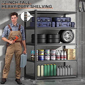 ZIKEBTUY 72" H Heavy Duty Garage Shelving Load 2000 Lbs Garage Storage Shelves, 5-Tier Adjustable Metal Shelves for Storage Rack Garage Shelf Industrial Shelving for Basement Warehouse