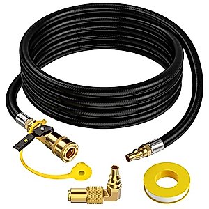 PatioGem 12 FT Quick Connect Propane Hose for RV to Grill, Propane Hose Adapter with 1/4" Shutoff Valve and 1/4" Male Full Flow Plug, LP RV Hose with Elbow Adapter for 17" and 22" Blackstone Griddles