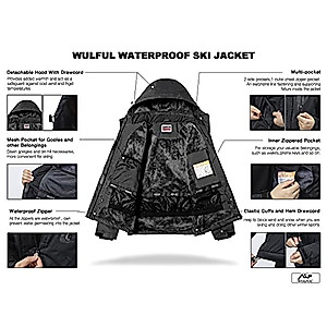WULFUL Women’s Waterproof Snow Ski Jacket Mountain Windproof Winter Coat with detachable hood