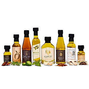 Thoughtfully Gourmet, Olive Oil Sampler Gift Set, Premium Extra-Virgin Olive Oil from Spain, Natural Flavors Include Garlic, Chili, Smoky Bacon, Mushroom, Jalapeno and More, Set of 8