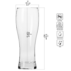 Krosno Tall Beer Pint Glasses | Set of 6 | 16.9 oz | Chill Collection | Perfect for Home, Restaurants and Parties | Dishwasher Safe