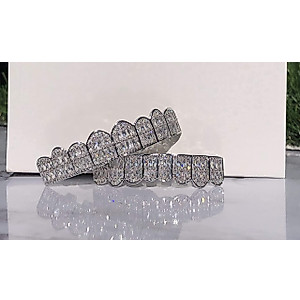 14k Baguette Set 8 teeth White Joker Gold Grillz for Mouth Top Hip Hop Teeth Diamond Grills for Teeth Mouth Grillz for Mouth Top Bottom Hip Hop 8 Teeth Grills for Teeth Mouth Set - Teeth Cap