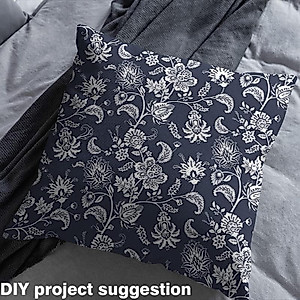 Paisley Floral Upholstery Fabric for Chairs, Bohemian Exotic Style Outdoor Fabric by The Yard, Retro Indian Style Flower Decorative Fabric for Upholstery and Home DIY Projects, 1 Yard, Navy Blue