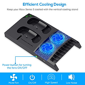 Vertical Stand with Cooling Fan Compatible with Xbox Series S with 1400mAh Rechargeable Battery Pack, YUANHOT Charging Station Dock with Controller Charger Ports, Cooler System