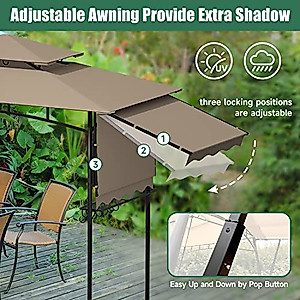 DikaSun Grill Gazebo 11x5 Double Tiered with Extra Shadow BBQ Waterproof Canopy Outdoor Gazebos for Patio, Backyard(Beige)