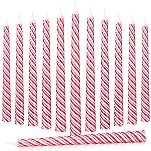 Tujoe 12 Pcs Christmas Taper Candles 10 Inch Tall Red and White Stripes Candles Long Burning Candles Christmas Decoration Christmas Candle for Christmas Dinner Xmas Party Table Decoration