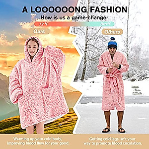 greenoak Blanket Hoodie Oversized Sherpa Wearable Blanket Sweatshirt, Ultra Soft Fuzzy Fleece Hooded Blanket, Plush Cozy Warm Reversible Sherpa Hoodie Blanket for Women Men Adult Teen (Large, Pink)