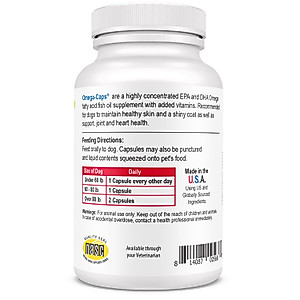 Omega-Caps HP Snip Tips for Cats & Smaller Dogs - Omega 3, EPA, DHA, Vitamins, Minerals, Antioxidants - Support Immune System, Joints, Heart, and Brain - 60 Capsules
