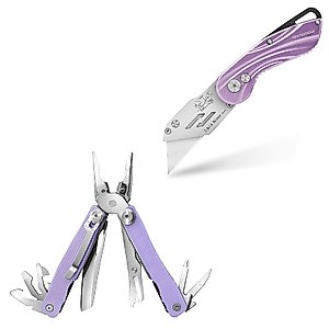 FantastiCAR Purple Utility knife Box cutter with Extra Blades and Multifunctional Pliers Set, Stainless Steel Body and Gift Packaging Box