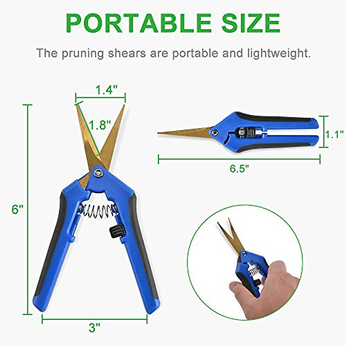 GROWNEER 6 Packs 6.5 Inch Pruning Shears with Curved Blades Trimming Scissors For Cannabis Gardening Hand Pruning Snips Titanium Coated Precision Blades